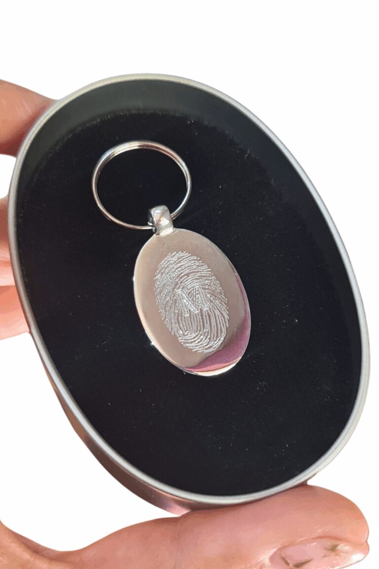 Sterling Silver Fingerprint Engraved Keyring • Penchant Fine Jewellery